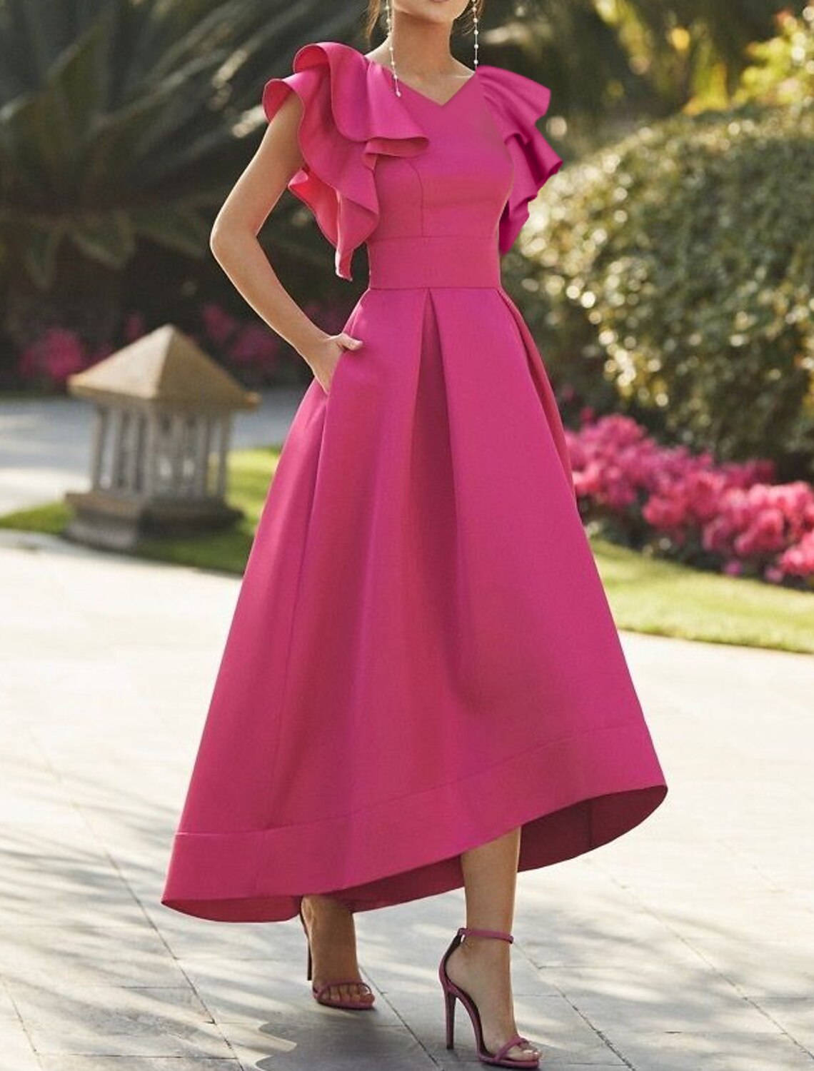 A-Line Cocktail Party Dress Elegant Dress Semi Formal Asymmetrical Sle ...