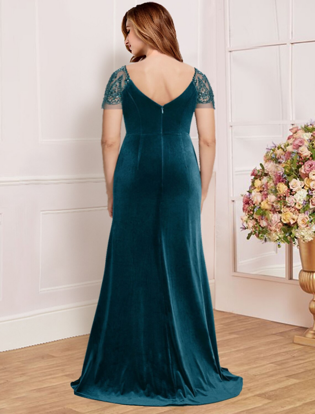 Plus Size Curve Mother of the Bride Dress Formal Vintage Elegant V Nec ...