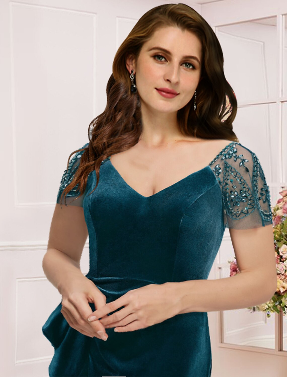 Plus Size Curve Mother of the Bride Dress Formal Vintage Elegant V Nec ...