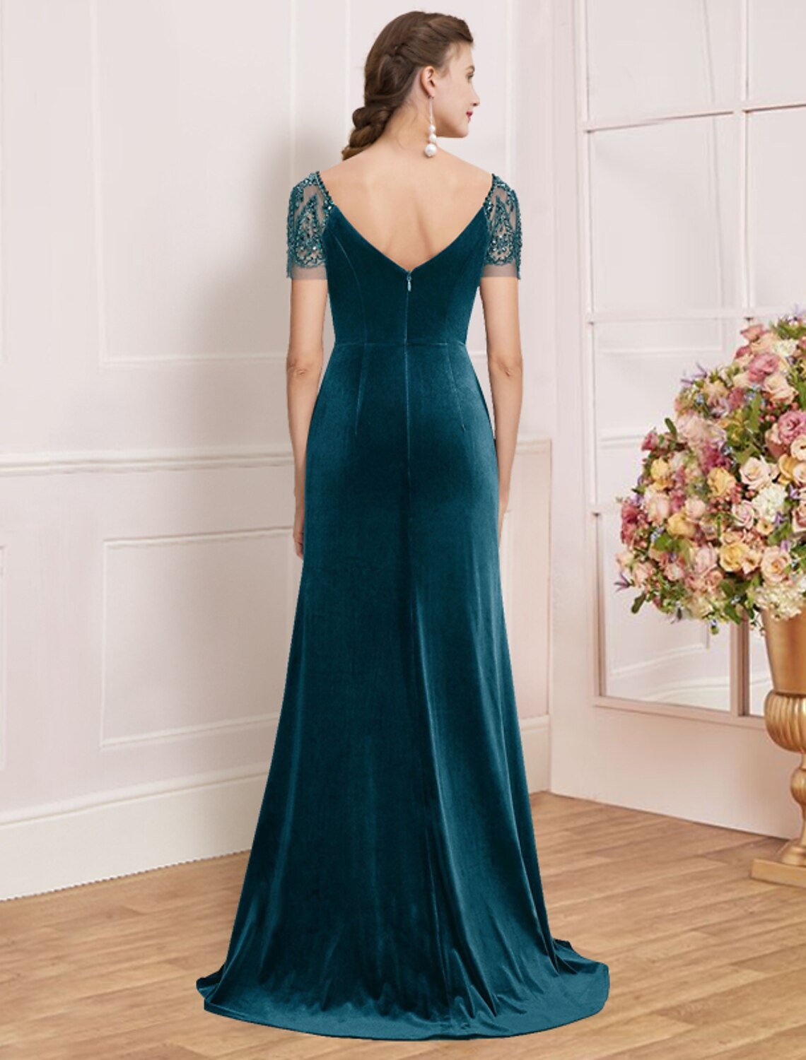 Mother of the Bride Dress Formal Vintage Elegant V Neck Lace Velvet Sh ...