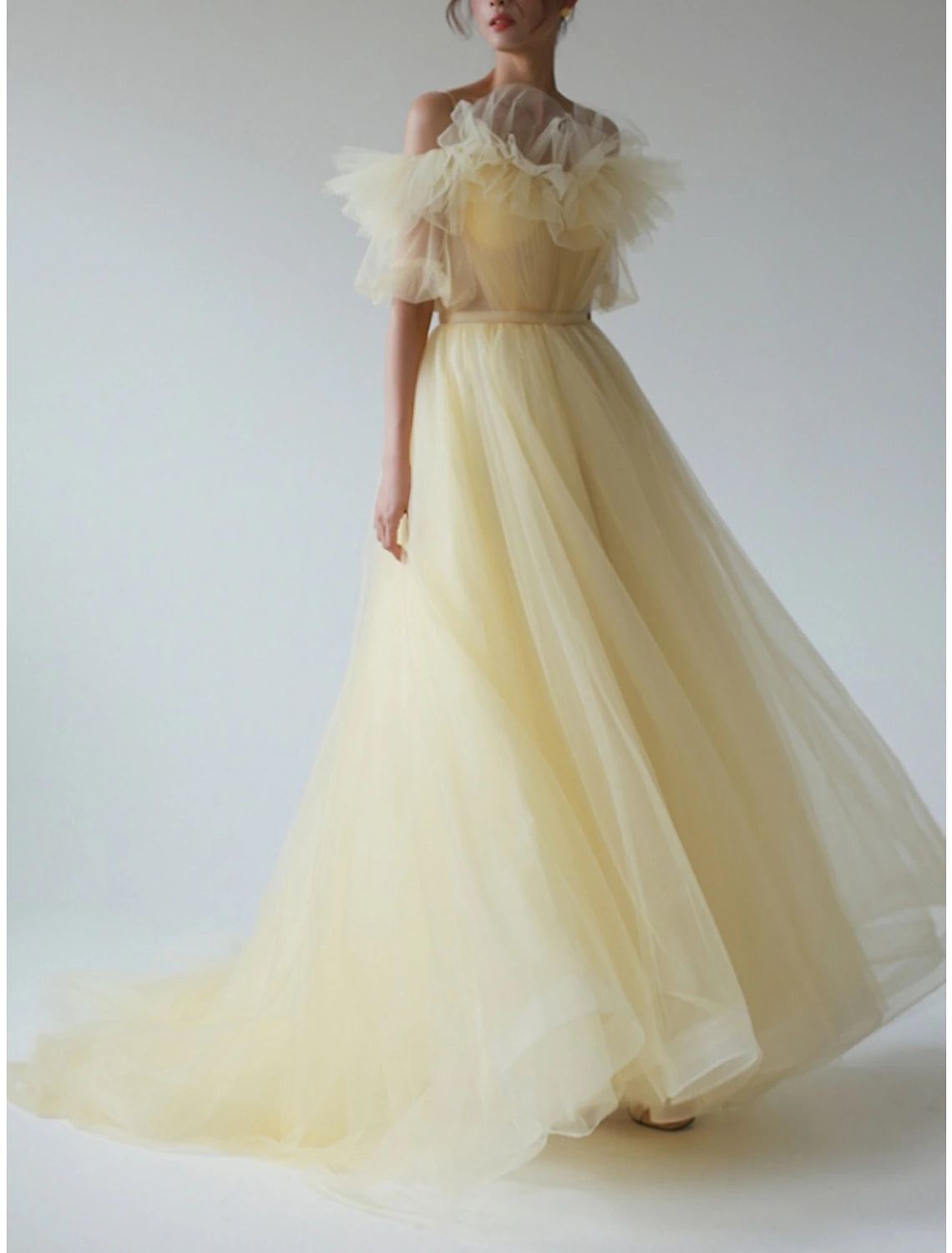 A-Line Evening Gown Elegant Dress Formal Sweep / Brush Train Short Sle ...