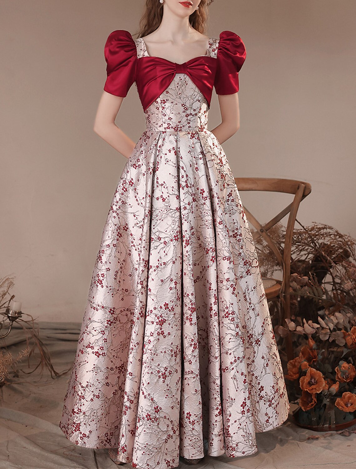 A-Line Party Dresses Floral Dress Masquerade Prom Floor Length Short S ...