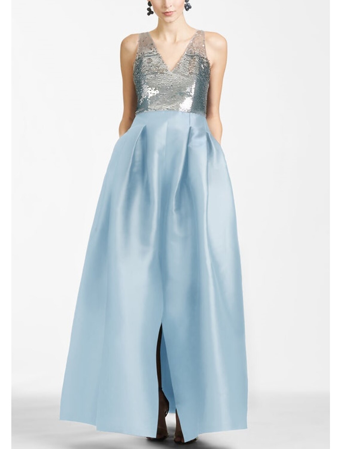 A-Line Evening Gown Color Block Dress Formal Prom Floor Length Sleevel ...