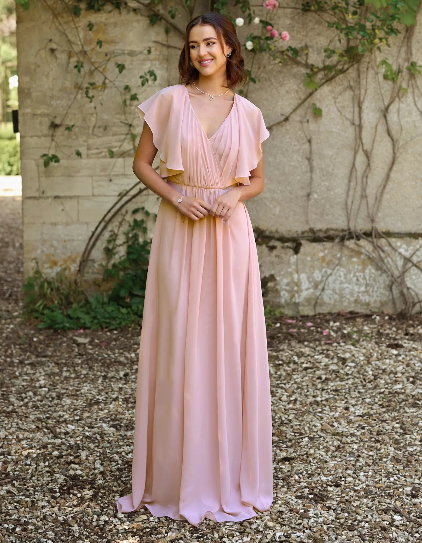 a modern draped bodice with lightweight angel sleeves – DingJiDress