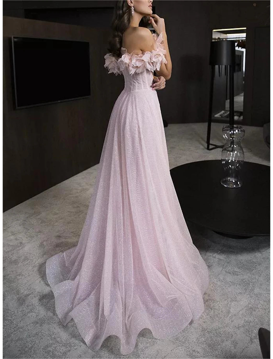 A-Line Prom Dresses Glittering Dress Prom Birthday Floor Length Sleeve ...