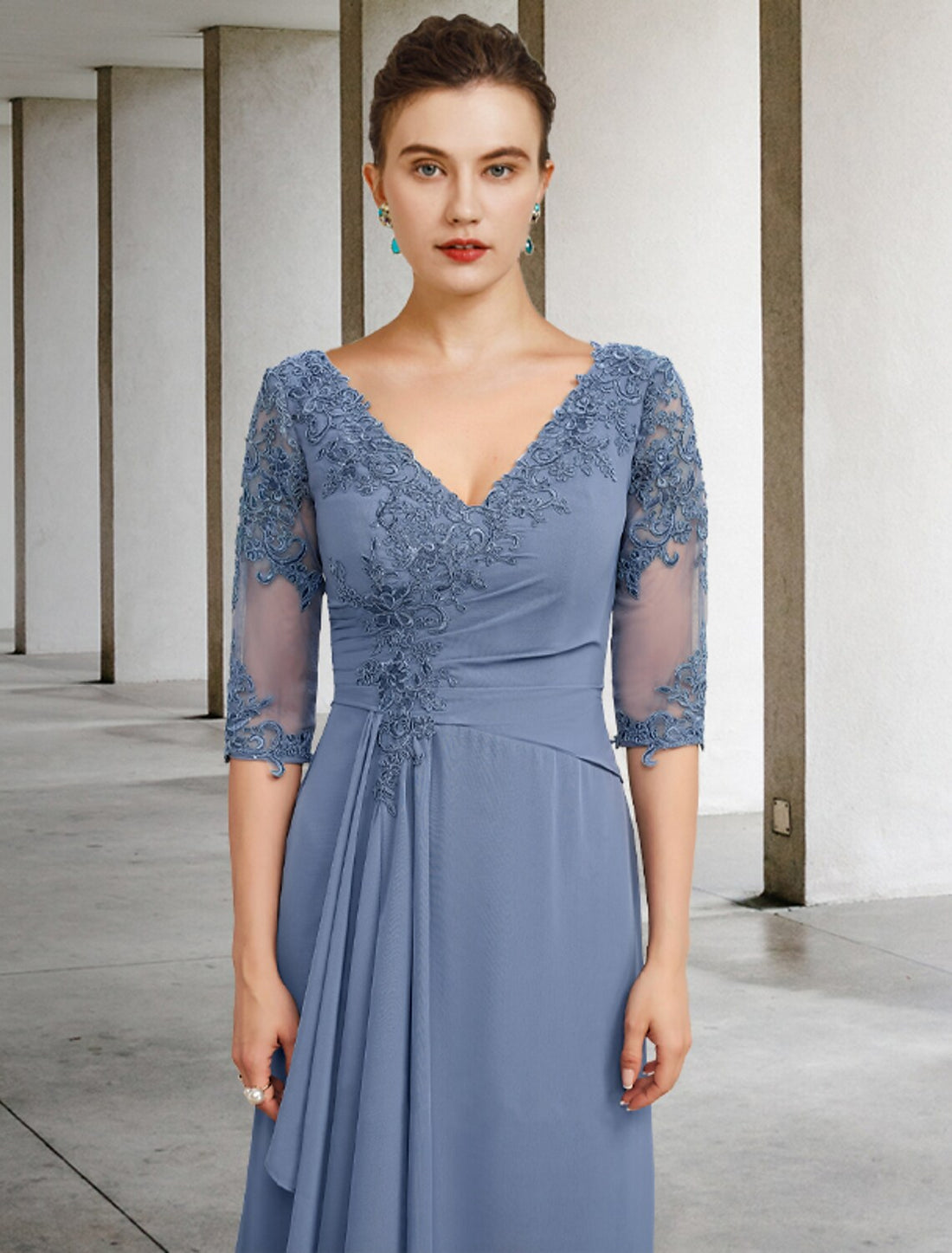A-Line Mother of the Bride Dress Vintage Elegant V Neck Floor Length C ...